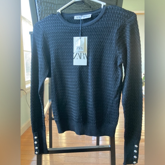 Zara | Tops | Nwt Zara Black Texture Pearl Button Blouse | Poshmark